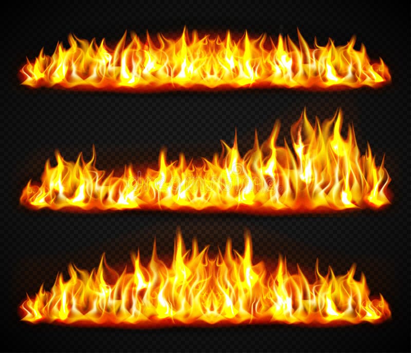 Realistic Fire on Black Background. Burning Flame Stock Image - Image ...