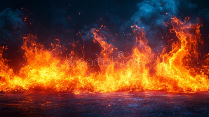 Realistic Fire Flames Burning on Dark Background. Generated by AI Stock ...