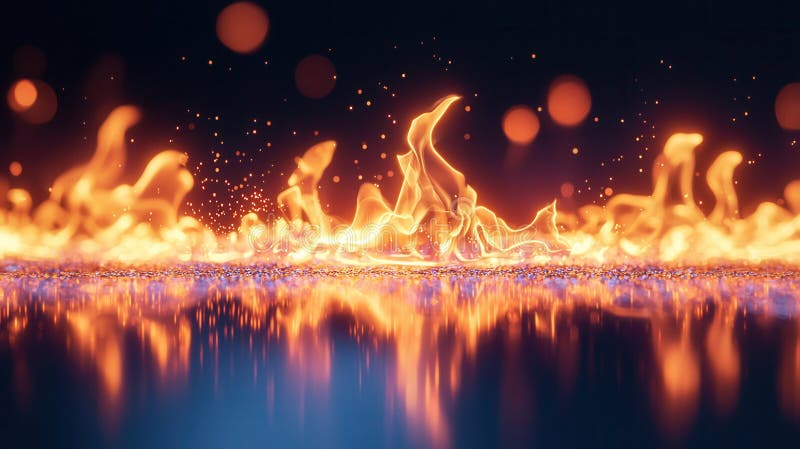 Realistic Fire Flames Burning on a Reflective Surface with a Bokeh ...