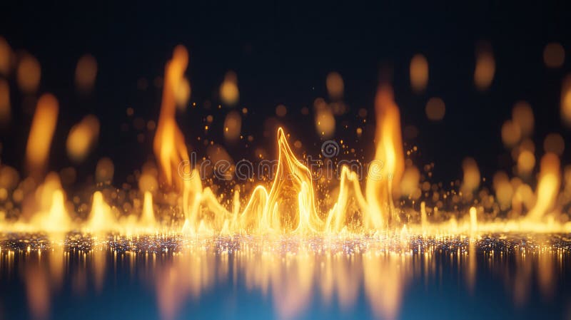 Realistic Fire Flames Burning on a Reflective Surface with a Bokeh ...