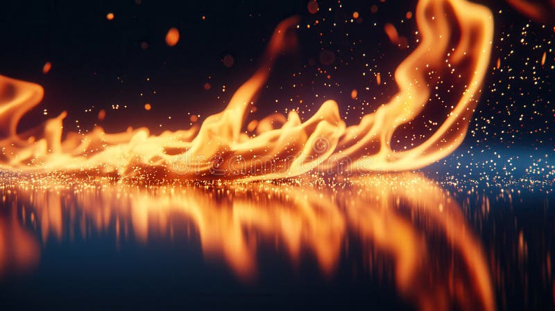 Realistic Fire Flames Burning on a Reflective Surface with a Bokeh ...