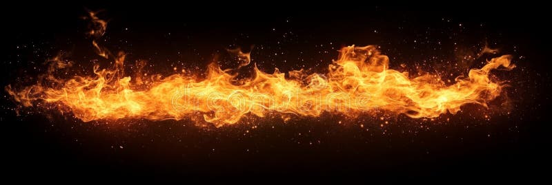 Realistic Fire Flames Igniting and Burning with Sparks on Black ...