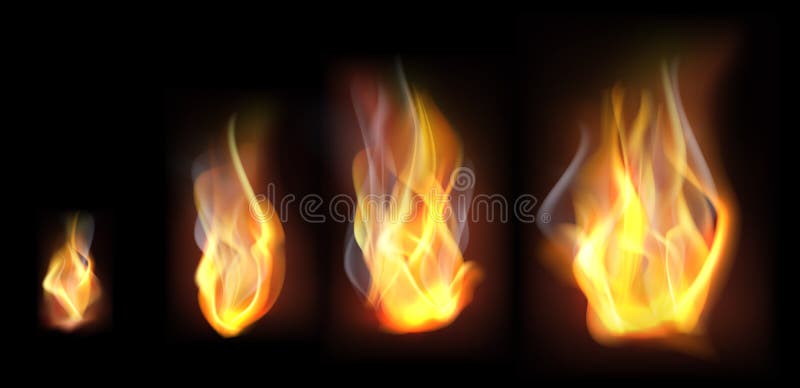 Realistic fire flames set stock illustration. Illustration of power ...