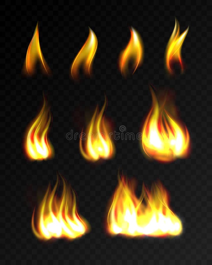 Set of Vector Realistic Fire Stock Vector - Illustration of ablaze ...