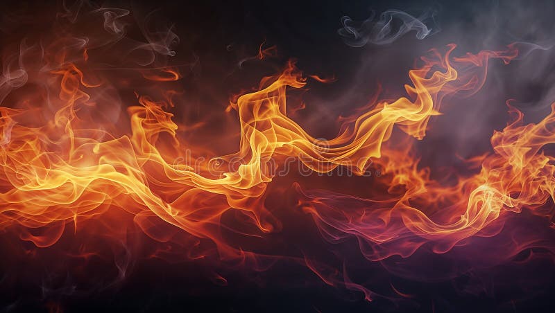 Realistic Fire Flames and Smoke Effect Burning on Dark Background Stock ...