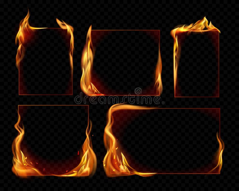Realistic Fire Frame. Flame Borders with Sparkles, Burning Fiery Square ...
