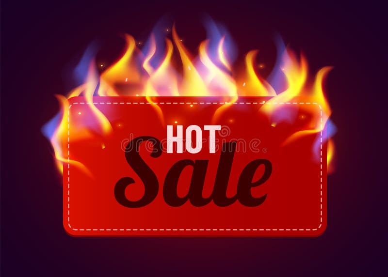 Realistic Fire Label. Hot Deal and Sale Offer Text Banners with Shiny ...