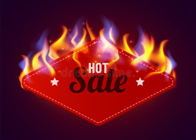 Realistic Fire Label. Hot Deal and Sale Offer Text Banners with Shiny ...