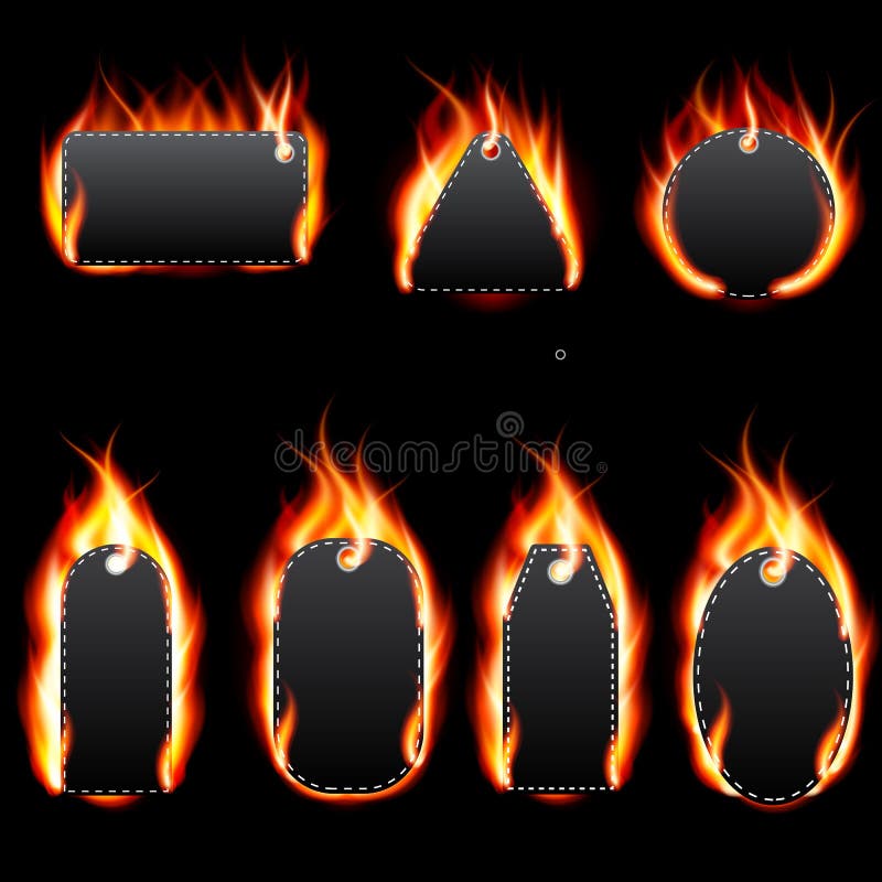 Realistic Fire Label Set on Dark Background Stock Vector - Illustration ...