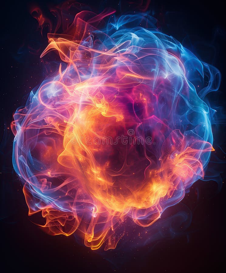 Realistic Fireball on a Black Background, Generative AI Stock ...
