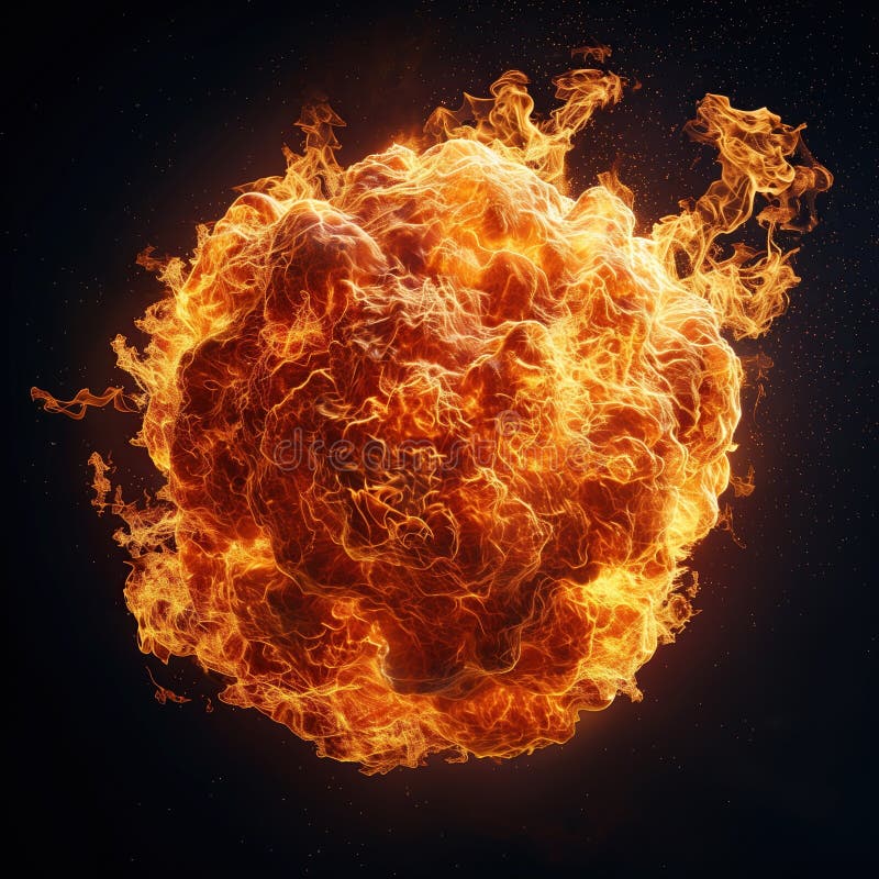 Realistic Fireball on a Black Background, Generative AI Stock ...