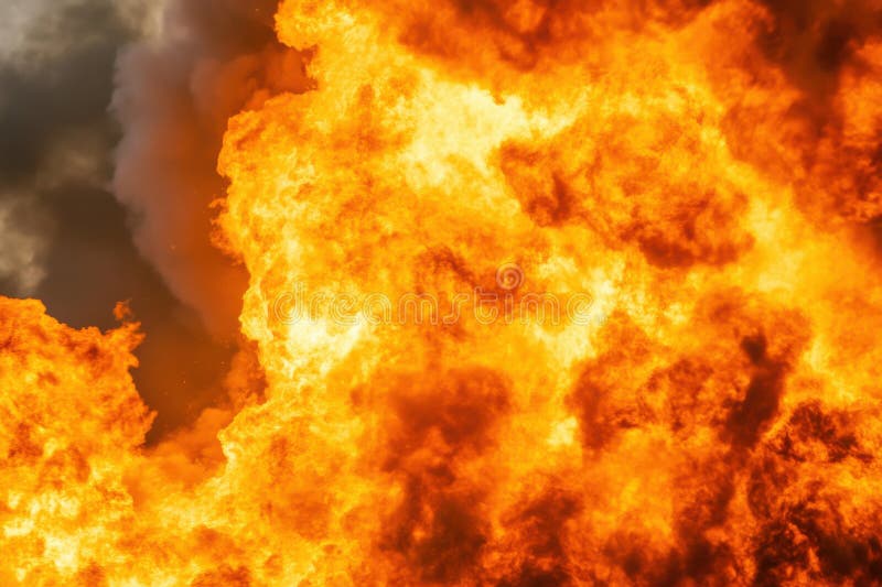 Realistic Fireball Explosion with Debris and Particles, Isolated on a ...