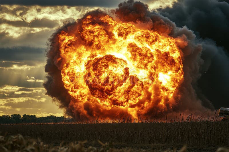 Realistic Fireball Explosion with Debris and Particles, Isolated on a ...