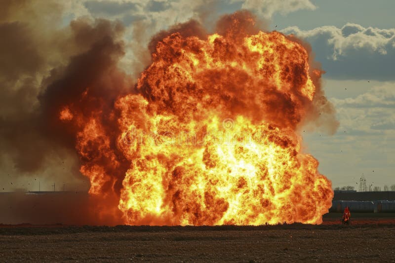 Realistic Fireball Explosion with Debris and Particles, Isolated on a ...