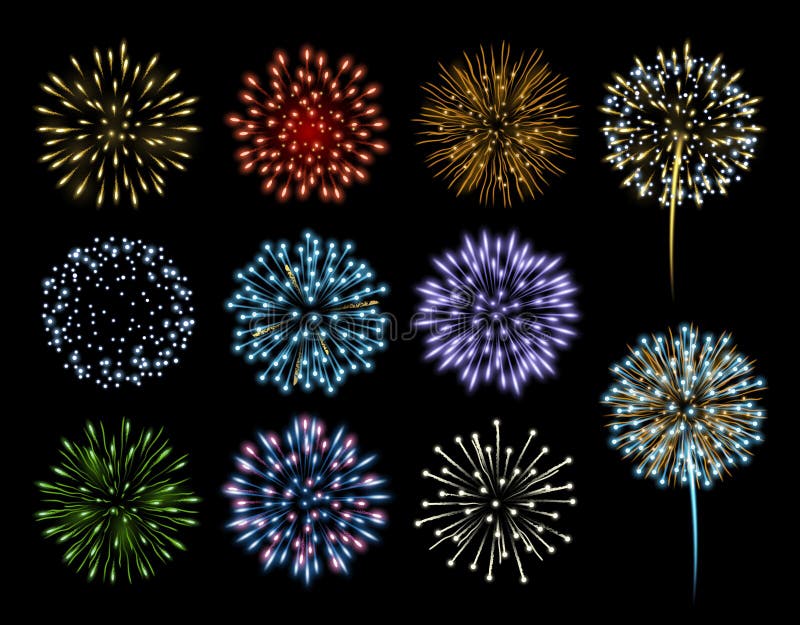 Realistic Firework Bursting Glowing at Night Sky Stock Vector ...