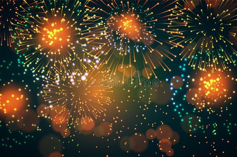 Realistic Fireworks Background in Black Stock Vector - Illustration of ...