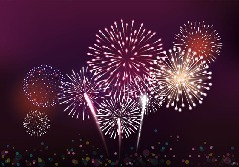 Realistic fireworks stock vector. Illustration of illuminated - 35341066
