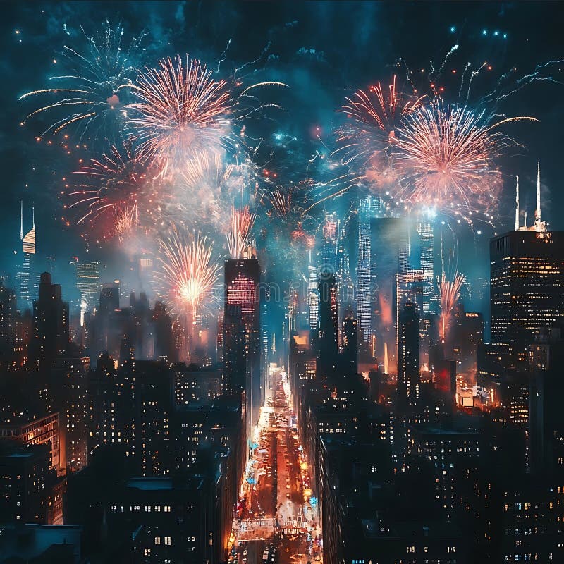 Realistic Fireworks in City Stock Illustration - Illustration of ...