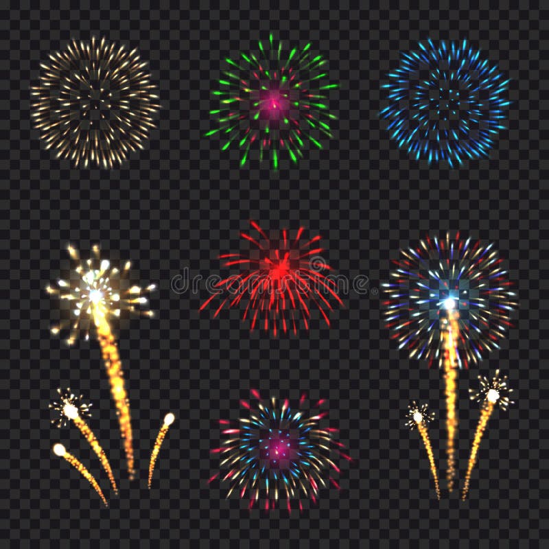 Realistic Fireworks on Transparent Background Stock Vector ...
