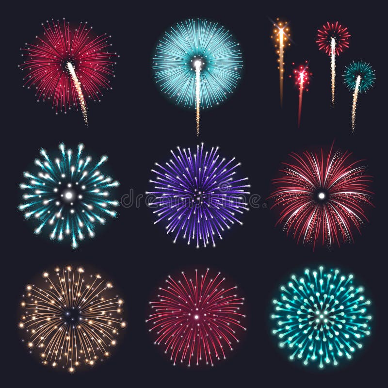 Fireworks Realistic Animation Set with Isolated Images Representing ...