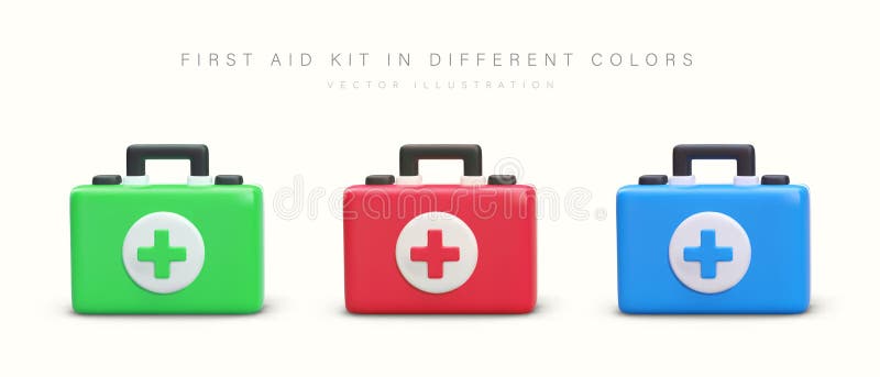Realistic First Aid Kits in Different Colors. Collection of ...