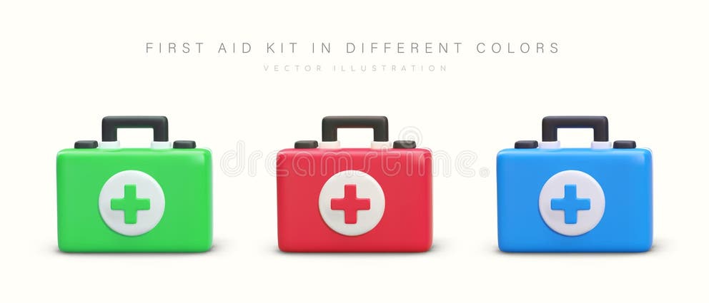 Realistic First Aid Kits in Different Colors. Collection of ...