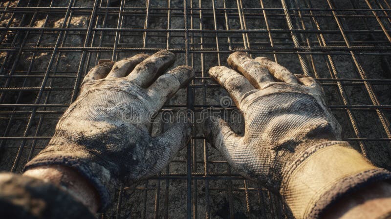First-Person View of Securing Rebar for Concrete Foundation at Sunrise ...