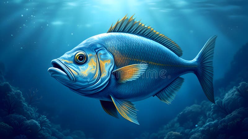 Realistic Fish in Blue Ocean Water Detailed Illustration Stock ...