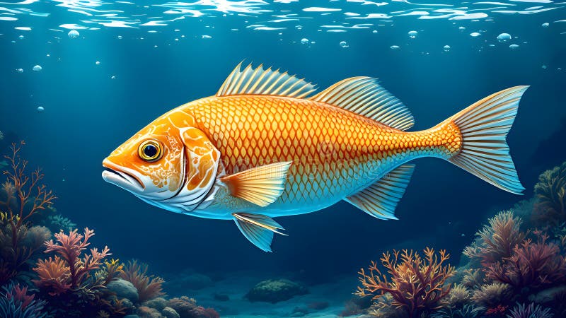 Realistic Fish in Blue Ocean Water Detailed Illustration Stock ...