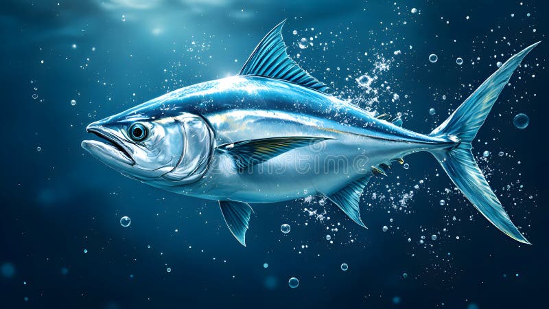 Realistic Fish in Blue Ocean Water Detailed Illustration Stock ...