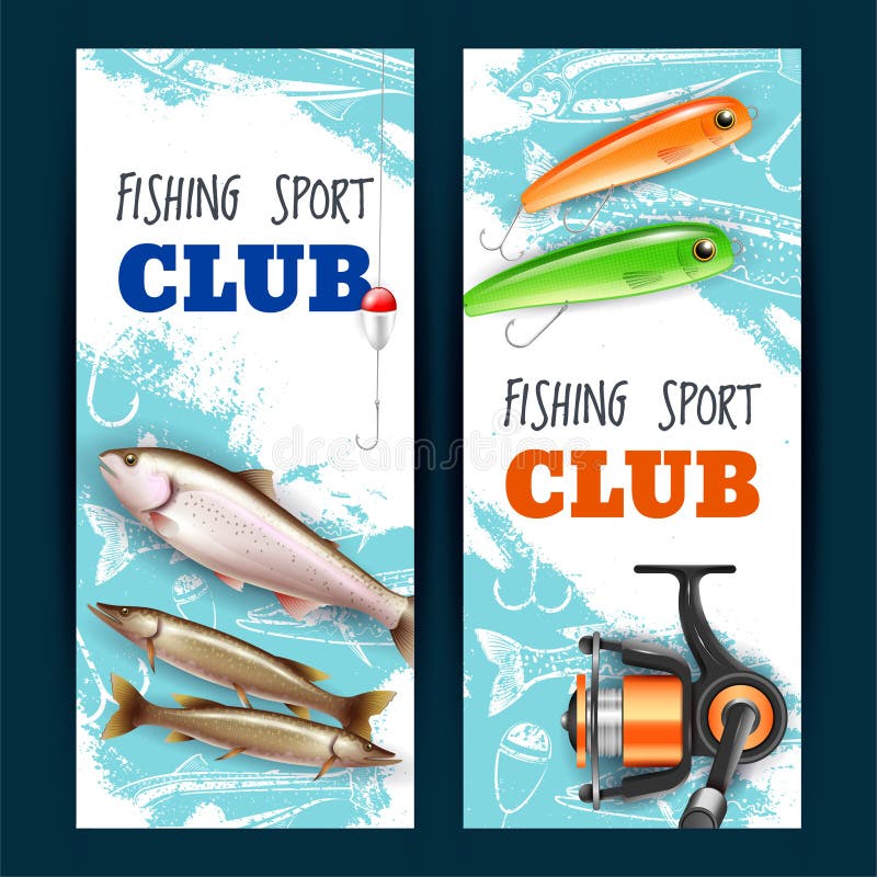 Realistic Fishing Banners stock vector. Illustration of floating ...