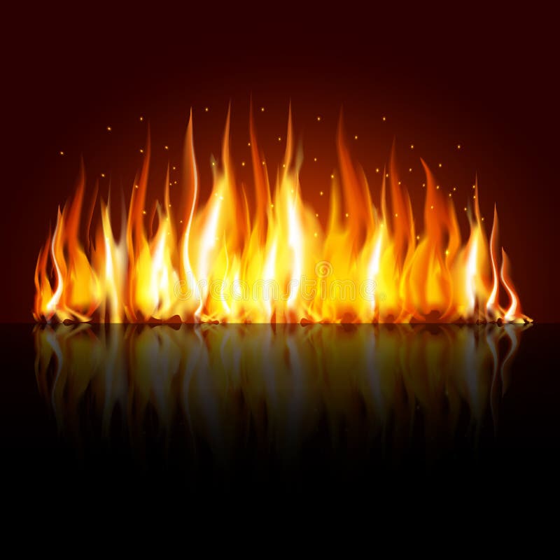 Realistic Flame, Fire on Black Background - Vector Stock Vector ...