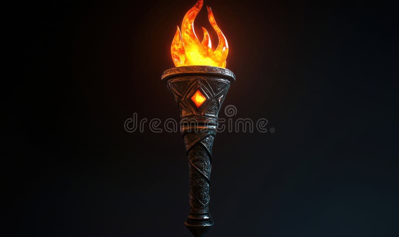 Realistic Flaming Torch with Intricate Design and Glowing Flames Stock ...