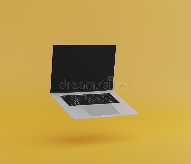 Realistic Float Modern Computer Laptop 3d 16-Inch on Yellow Background ...