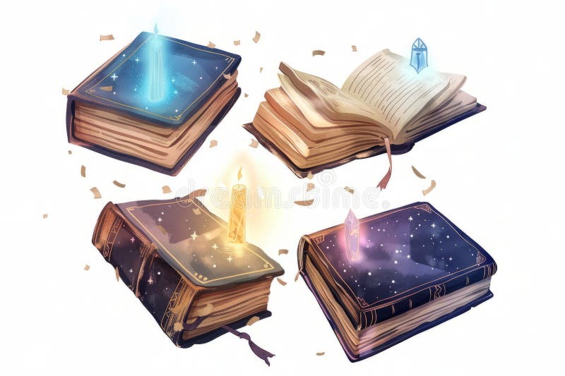 Realistic Floating Books with Magical Spells Stock Image - Image of ...