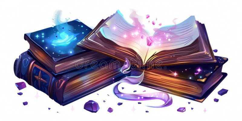 Realistic Floating Books with Magical Spells Stock Photo - Image of ...