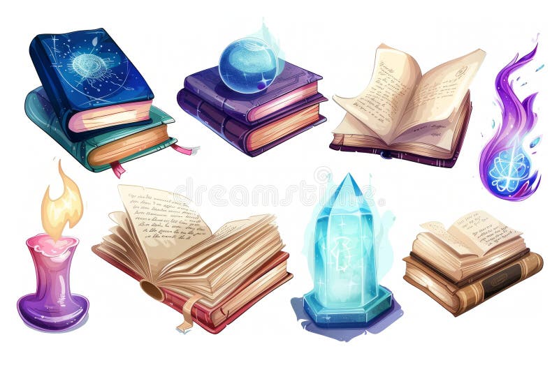Realistic Floating Books with Magical Spells Stock Image - Image of ...