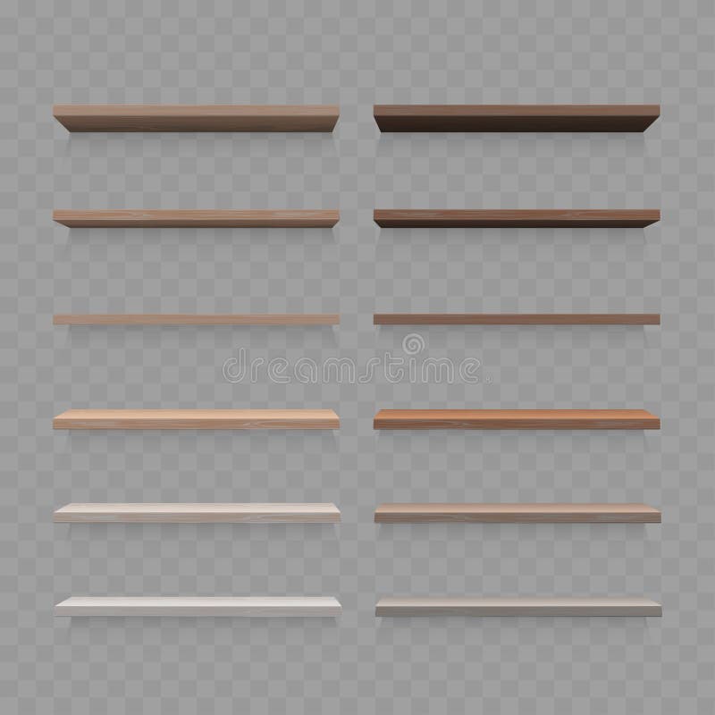 Realistic Floating Wooden Shelves Set Mockup. Vector Stock Vector ...