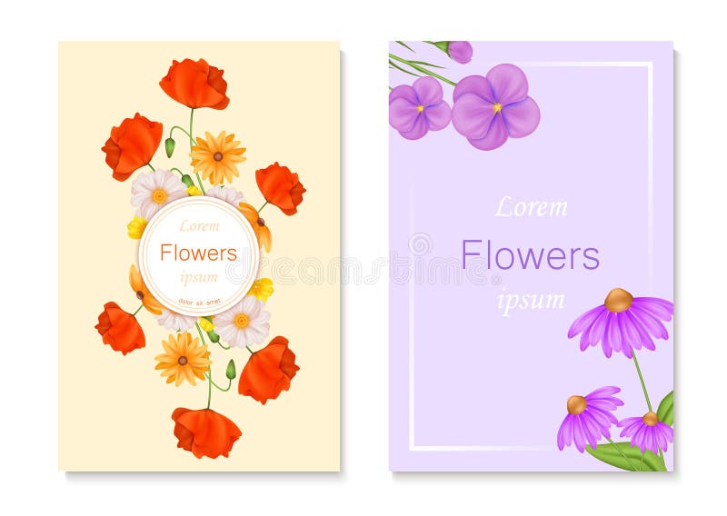 Realistic Floral Cards Collection Stock Illustration - Illustration of ...