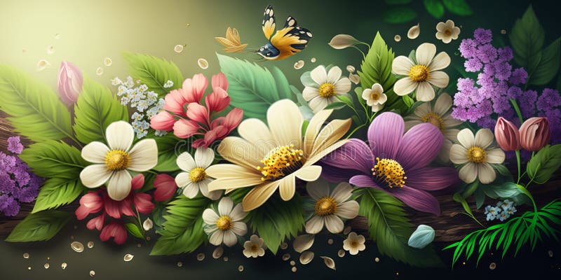 Realistic Floral Spring Background Stock Illustration - Illustration of ...