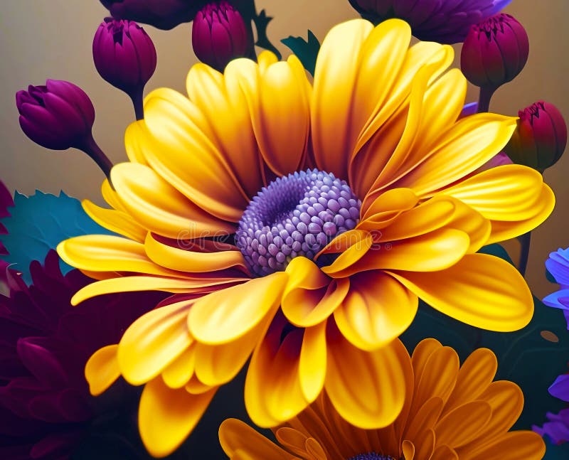 Realistic Flowers Illustration Wallpaper Design. Generative Ai Stock ...