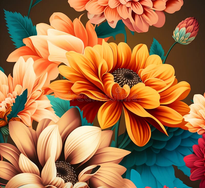 Realistic Flowers Illustration Wallpaper Design. Generative Ai Stock ...