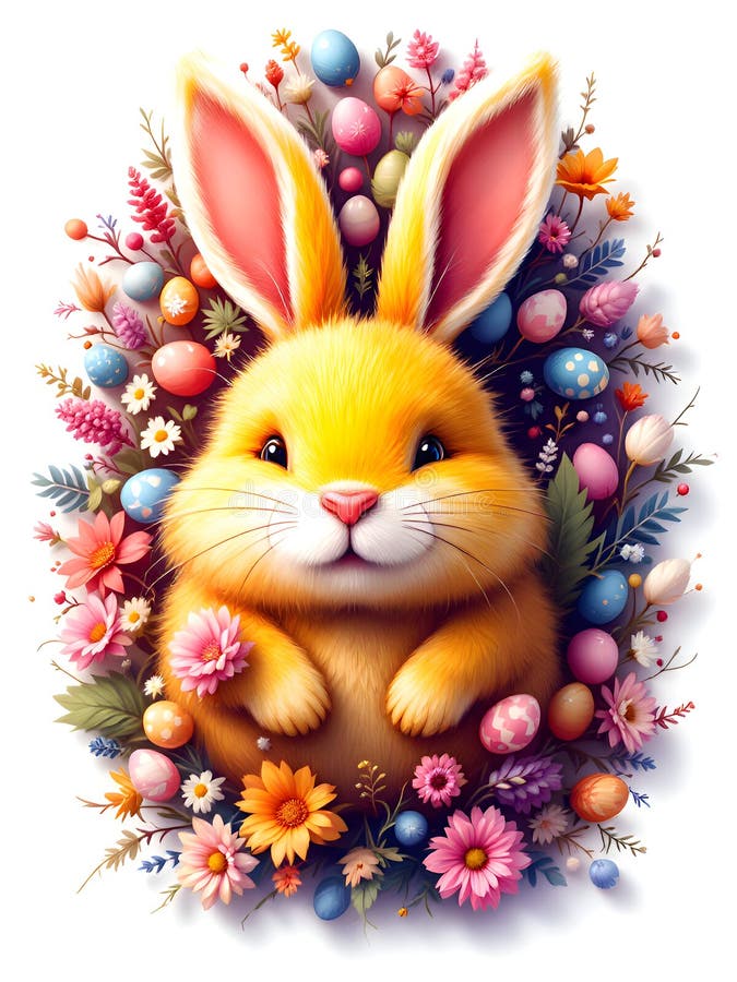 Realistic Fluffy Easter Bunny Sticker Isolated on White Background ...