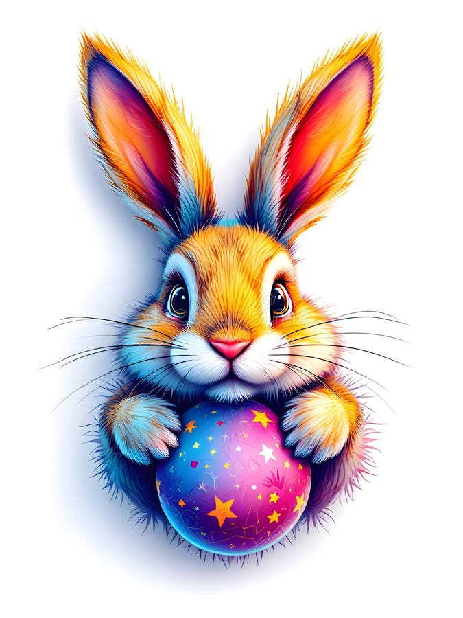 Realistic Fluffy Easter Bunny Sticker Isolated on White Background ...