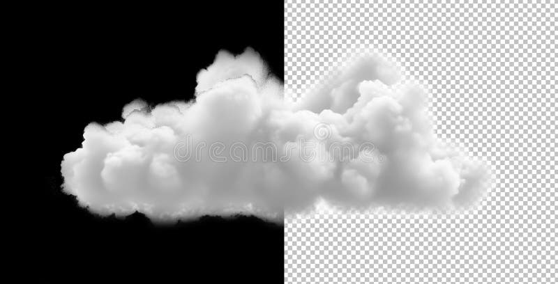 Realistic Fluffy White Cloud Centered on Split Black and Transparent ...