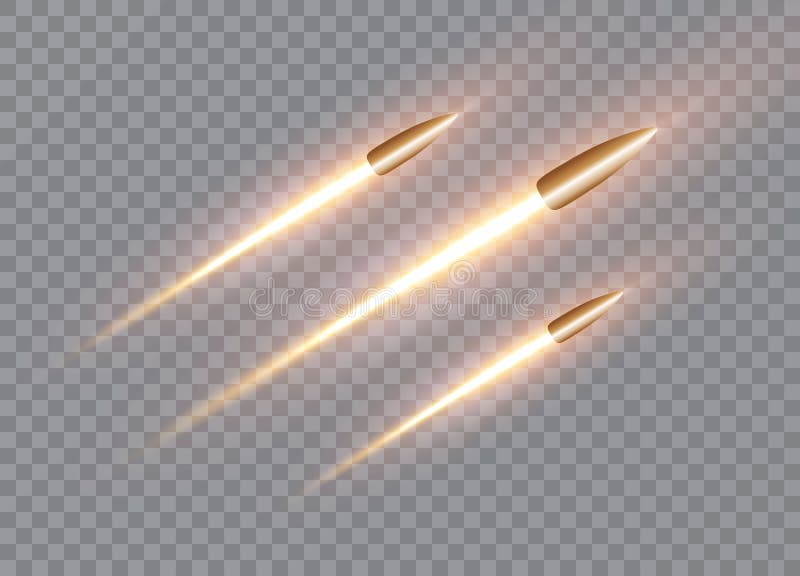 Realistic Flying Bullet in Motion with the Fiery Trace. Vector ...