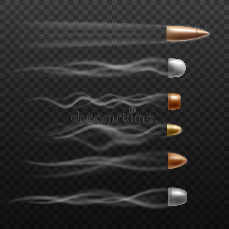 Realistic Flying Bullet Set with Different Trace Trails on Dark ...