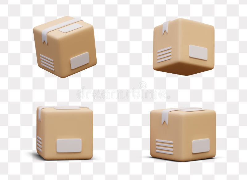 Realistic Flying Cartoon Boxes in Different Positions Stock Vector ...