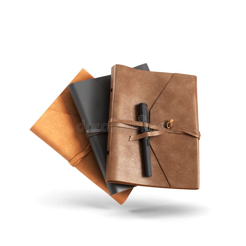 Realistic Flying Lather Notebook Set with 3d Render on White Stock ...