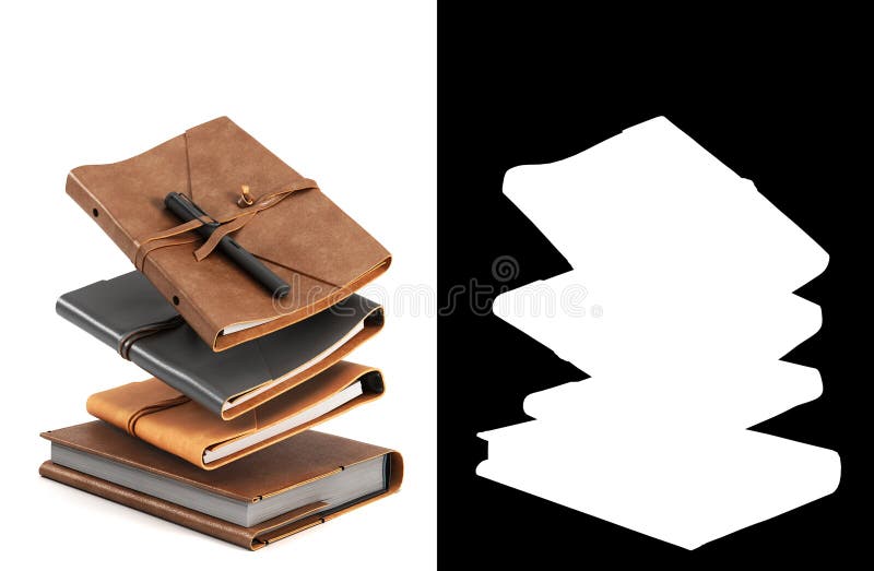 Realistic Flying Lather Notebook Set with Pen 3d Render on White with ...